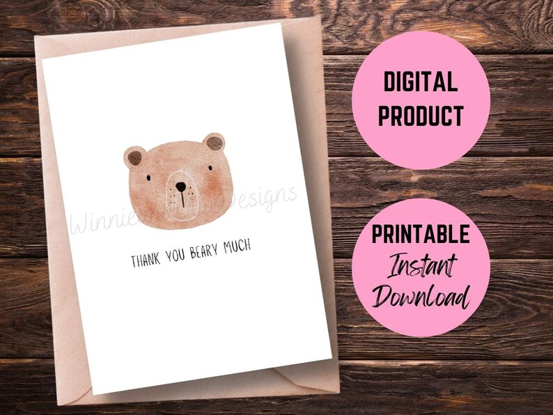 Printable Thank You Card, Funny Bear Thank You Card, Thank You Bear ...