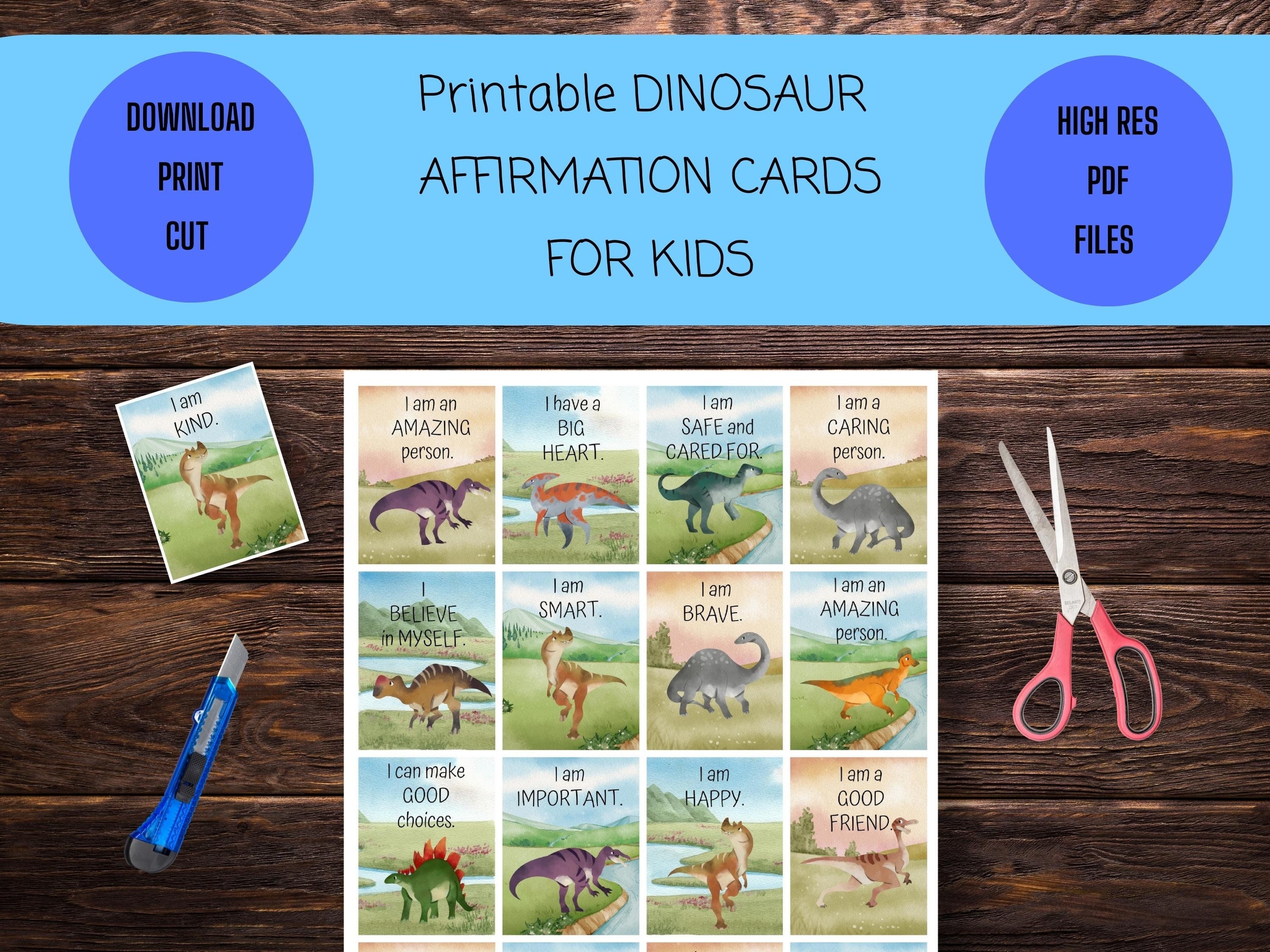 Printable Dinosaur Affirmation Cards for Kids, 32 Motivational Cards ...