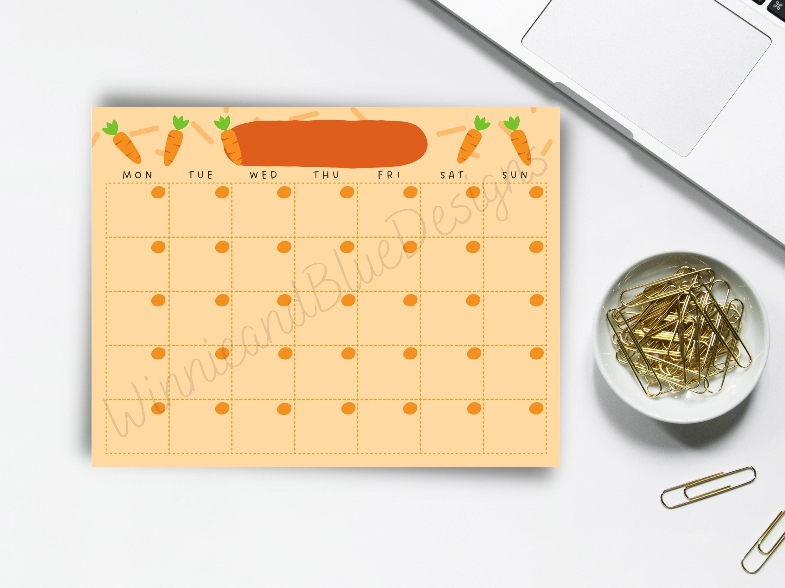 Printable Calendar, Cute Carrot Monthly Printable Calendar, Open ...