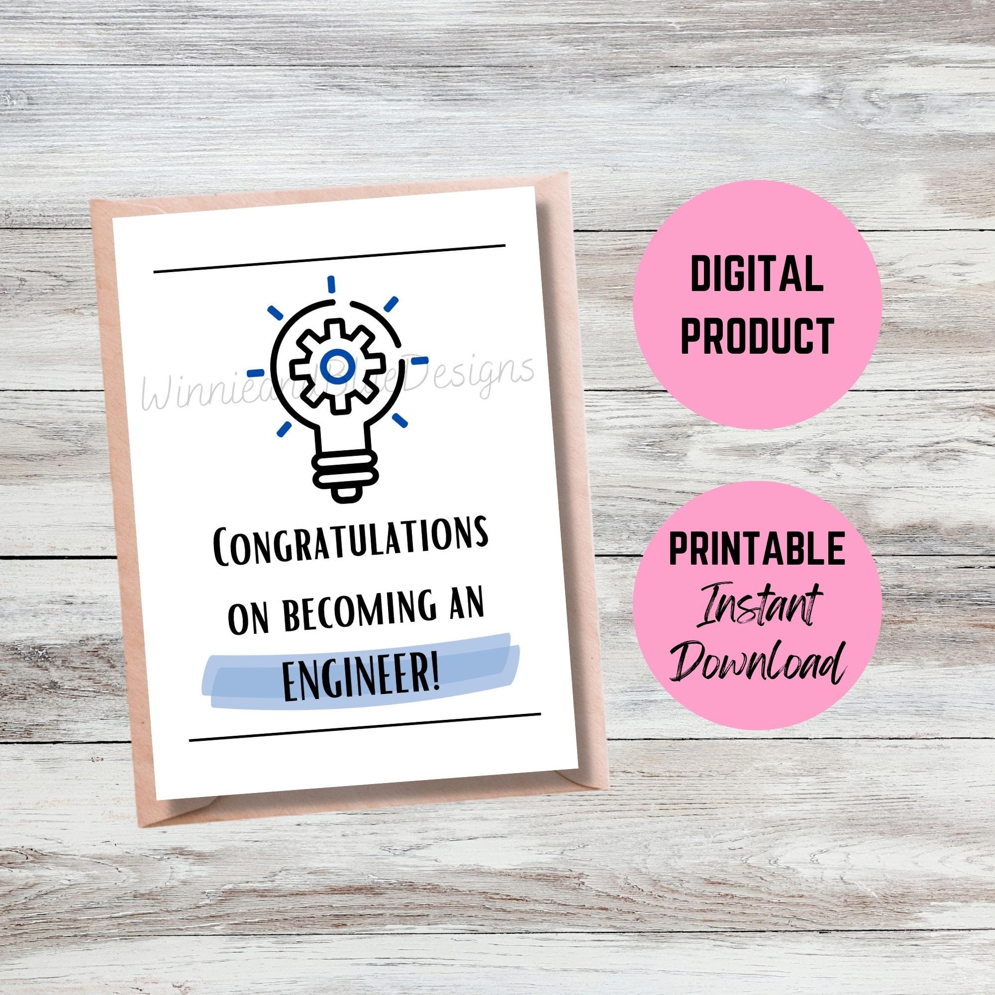 Printable Engineer Graduation Card, Congratulations Engineering Degree ...