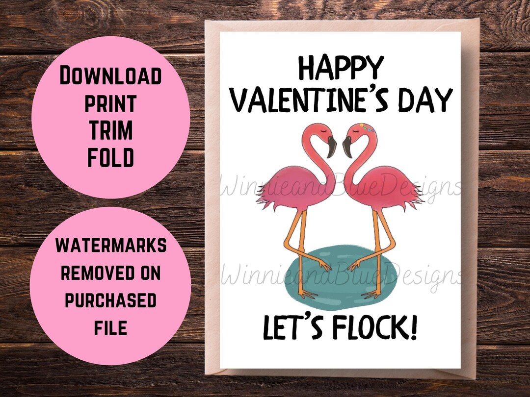 Flamingo Valentines Day Card Printable, Let’s Flock Valentines Day Card ...
