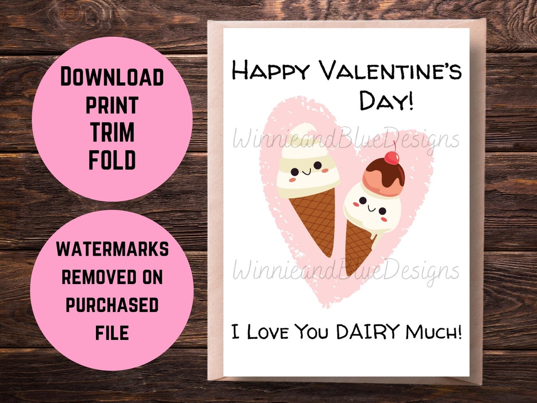 Printable Ice Cream Valentines Day Card, Funny Pun Valentine Card, I ...