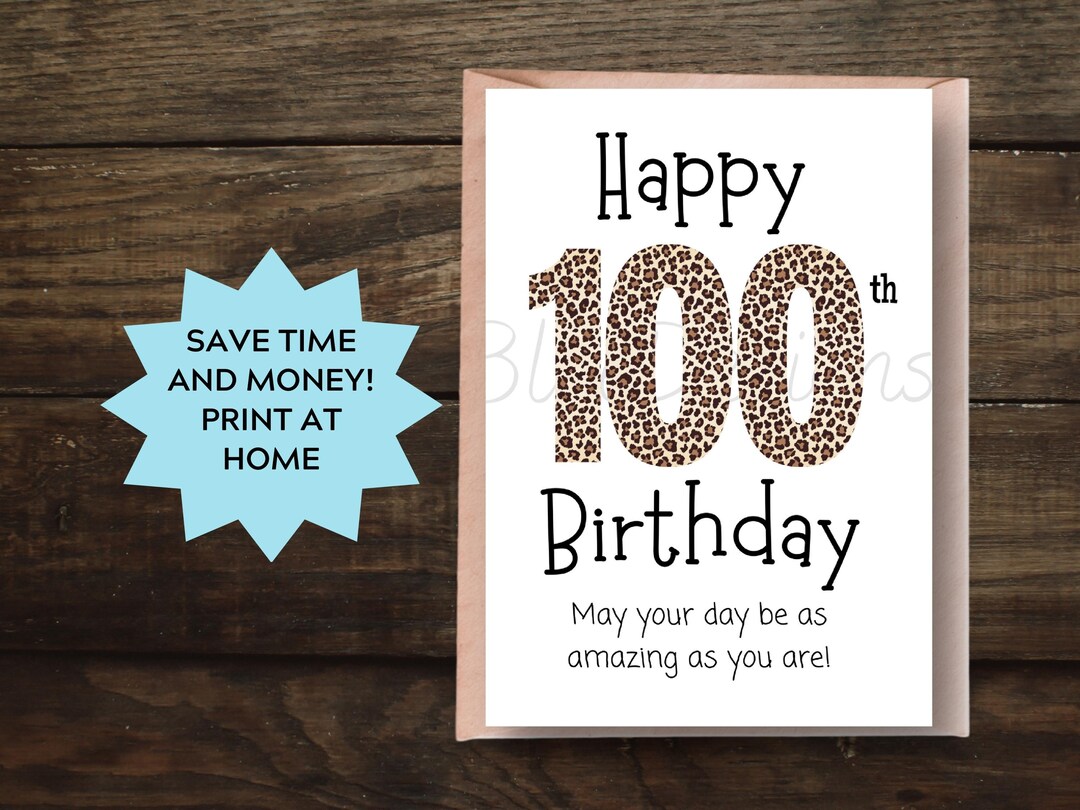 Leopard Print 100th Birthday Card, Printable Birthday Card, Grandma or ...