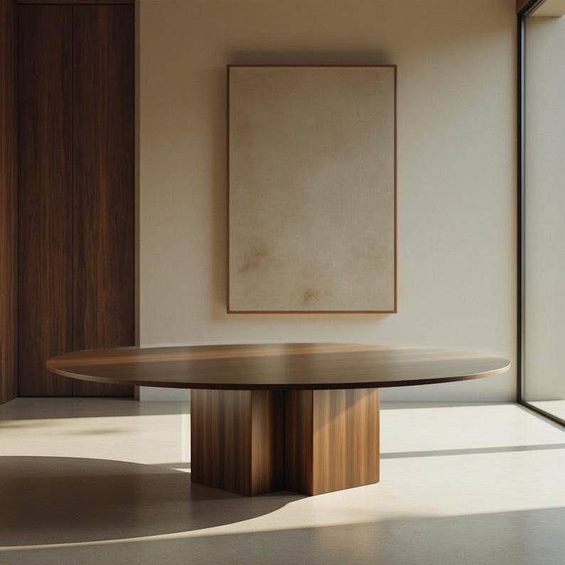 Solid Walnut Round Dining Table: Minimalist Pedestal Design - Etsy