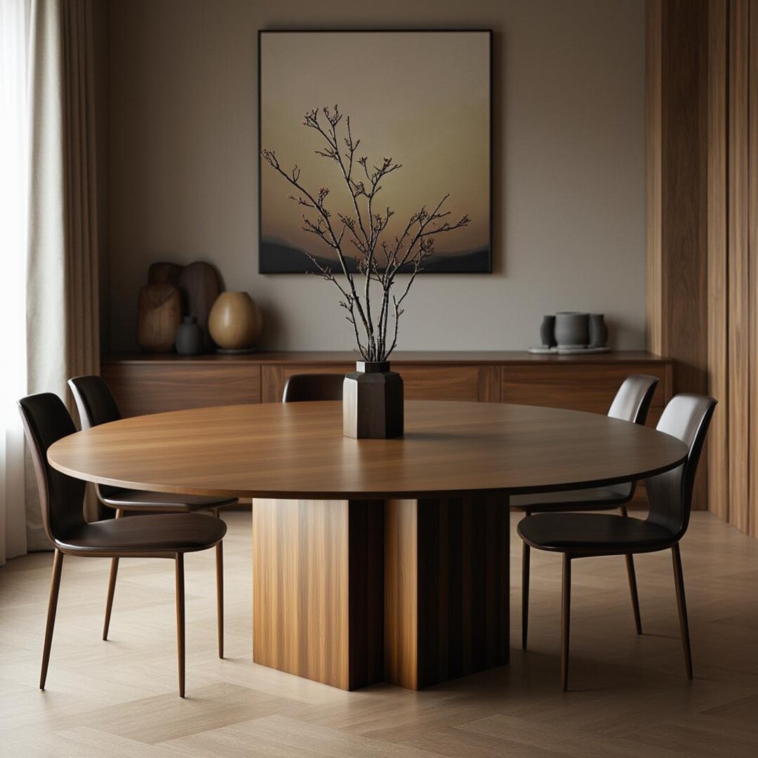Solid Walnut Round Dining Table: Minimalist Pedestal Design - Etsy