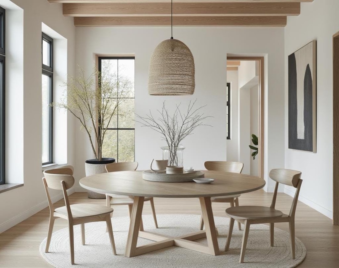 Handmade Solid Wood Round Dining Table: Modern Farmhouse Oak Walnut ...