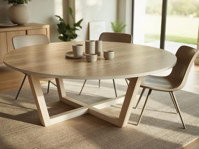 Handmade Solid Wood Round Dining Table: Modern Farmhouse Oak Walnut ...
