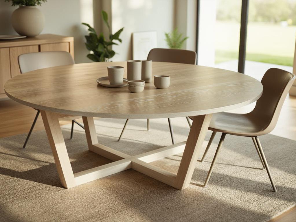 Handmade Solid Wood Round Dining Table: Modern Farmhouse Oak Walnut ...