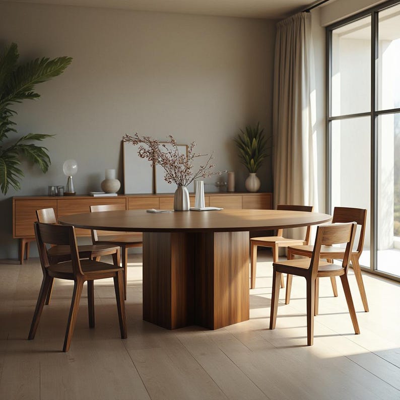 Solid Walnut Round Dining Table: Minimalist Pedestal Design - Etsy
