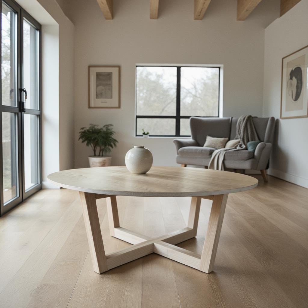 Handmade Solid Wood Round Dining Table: Modern Farmhouse Oak Walnut ...