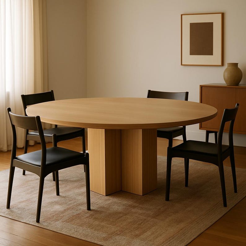 Solid Walnut Round Dining Table: Minimalist Pedestal Design - Etsy