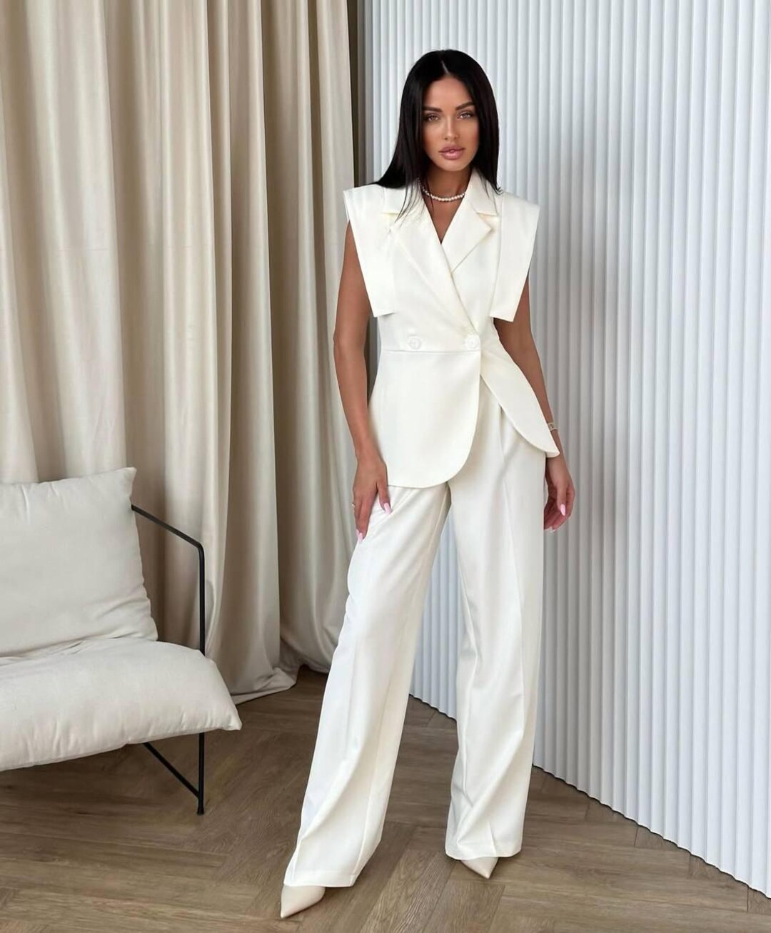 White Bridal Pantsuit, Wedding Bride Outfit, Elegant Two-piece Suit ...