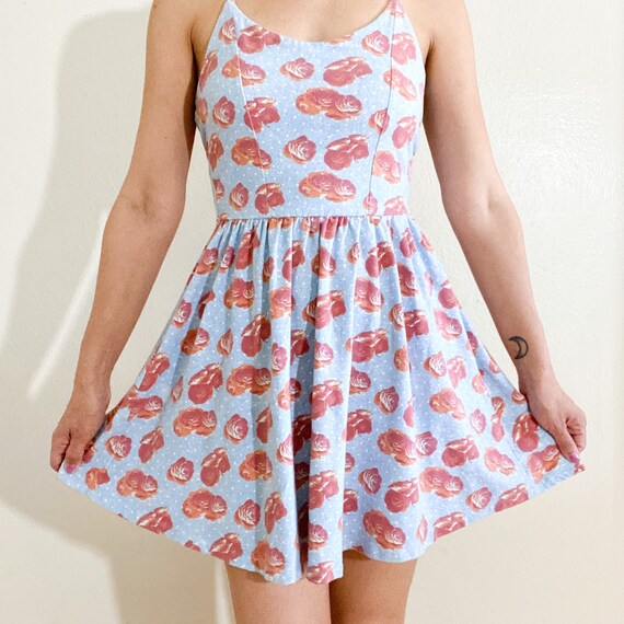 Retro Rose Pattern Skater Dress - Cottagecore Dress - Gem