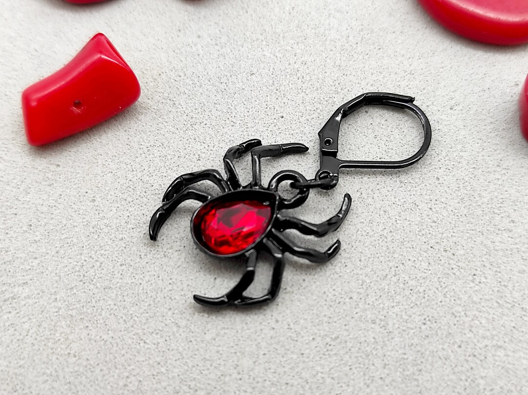 Spider Earring, Black Spider Earring, Spider Dangle, Spider Earring, Black Earring for Men, Gift ...