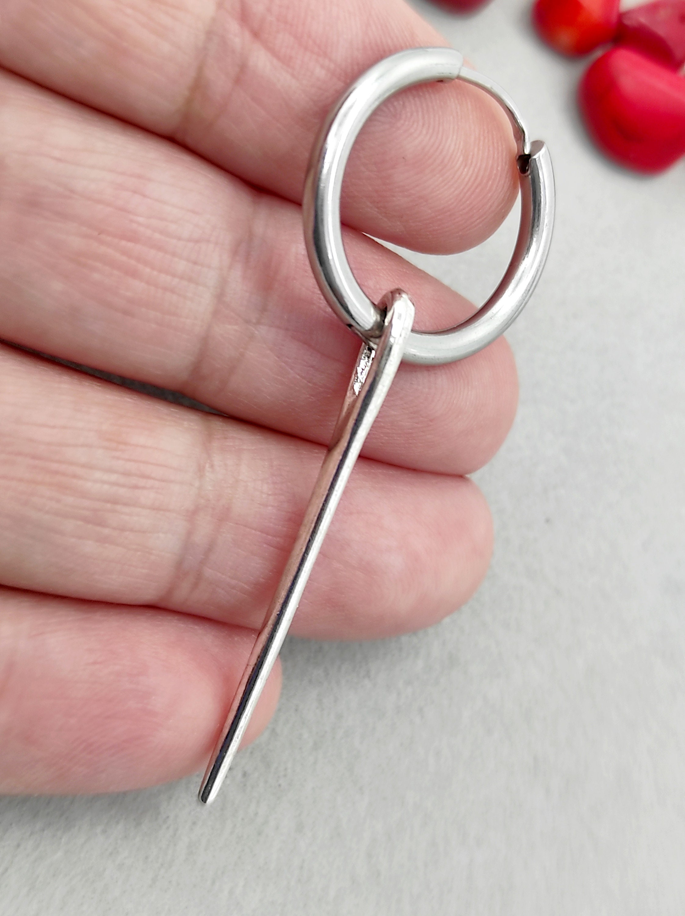 Hoop Needle Earrings Goth Earrings Silver Earrings Punk - Etsy