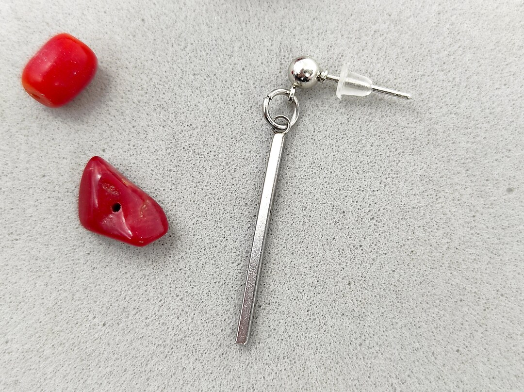 Men's Silver Stick Dangle Earring (single) - Etsy