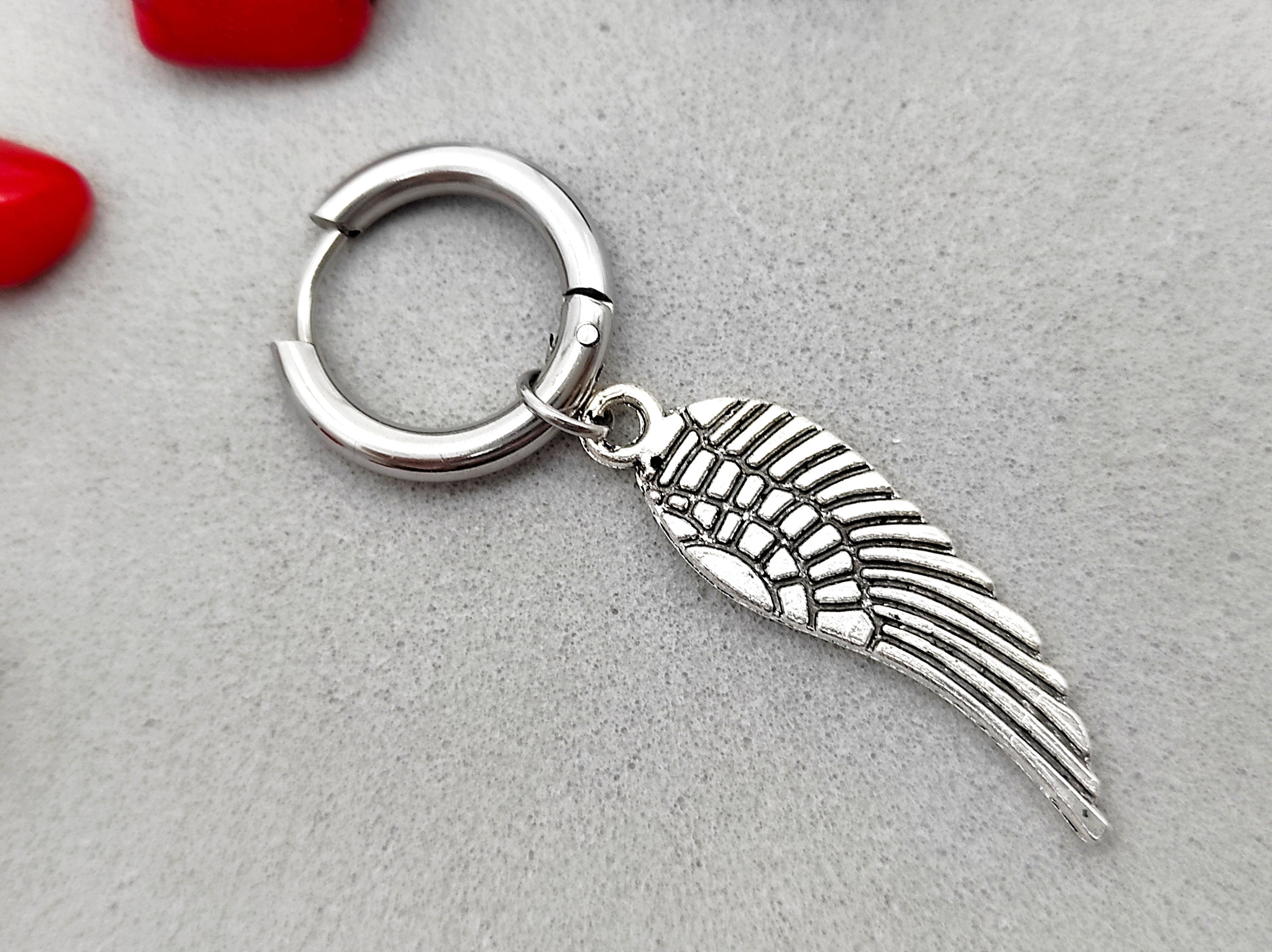 Wing Earring, Hoop Wing, Angel Wing Hoop, Wing Hoop, Silver Wing ...