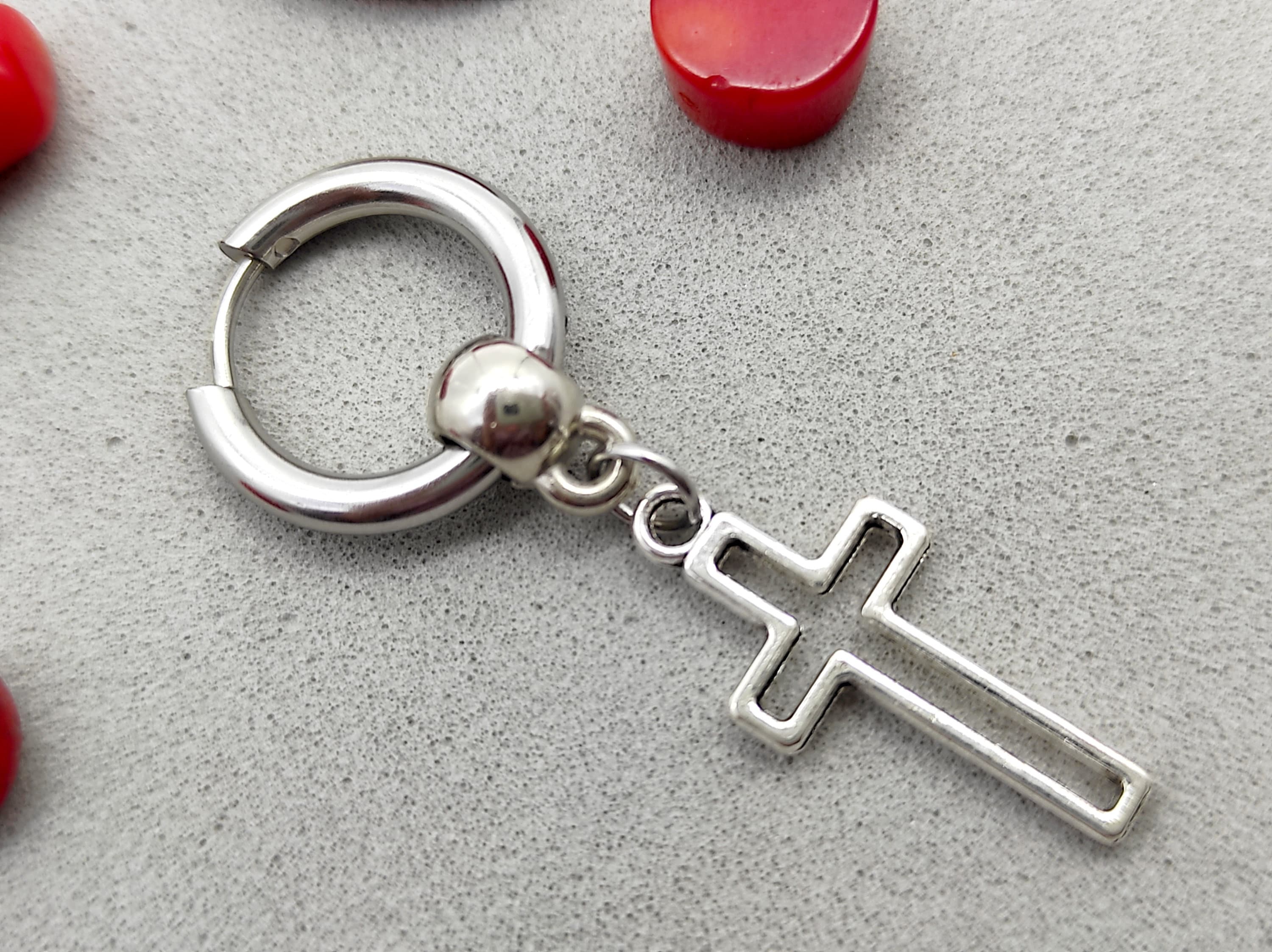 Cross Hoop Earring, Cross Earring, Men Cross Hoop, Hoop Earring ...