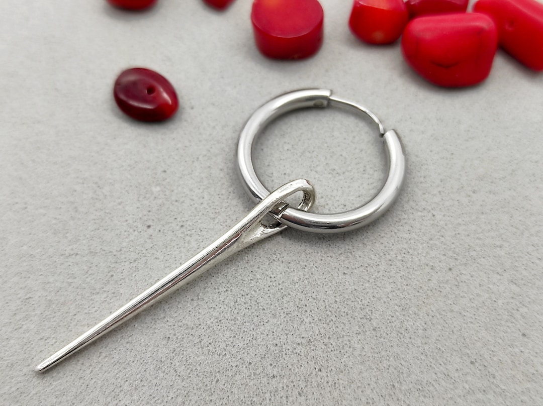Hoop Needle Earrings, Goth Earrings, Silver Earrings, Punk Jewelry ...