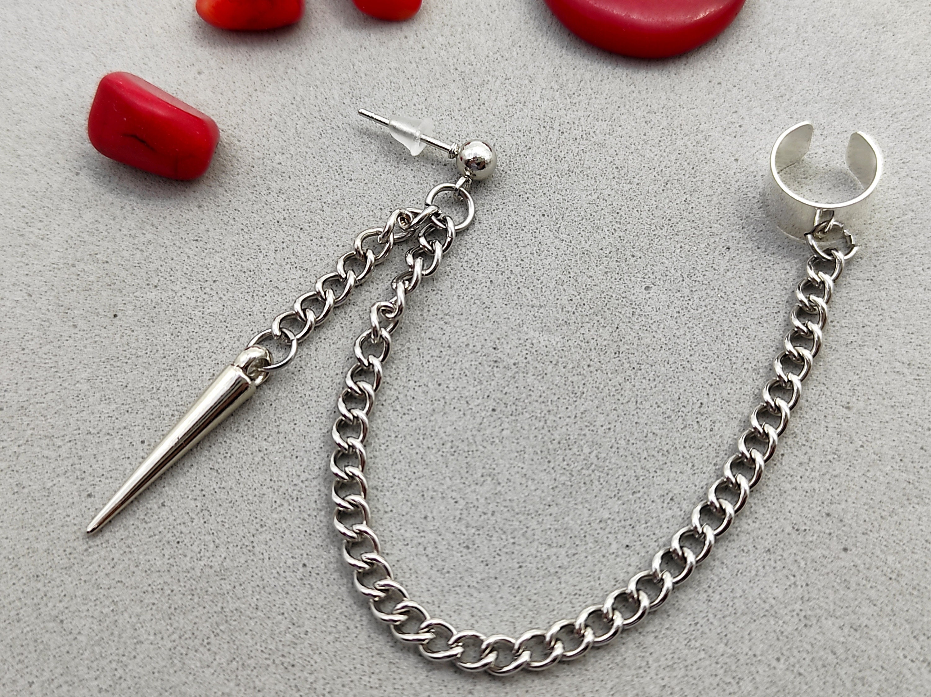 Chain Spike Earring With Cuff Wrap: Grunge Men's Jewelry - Etsy