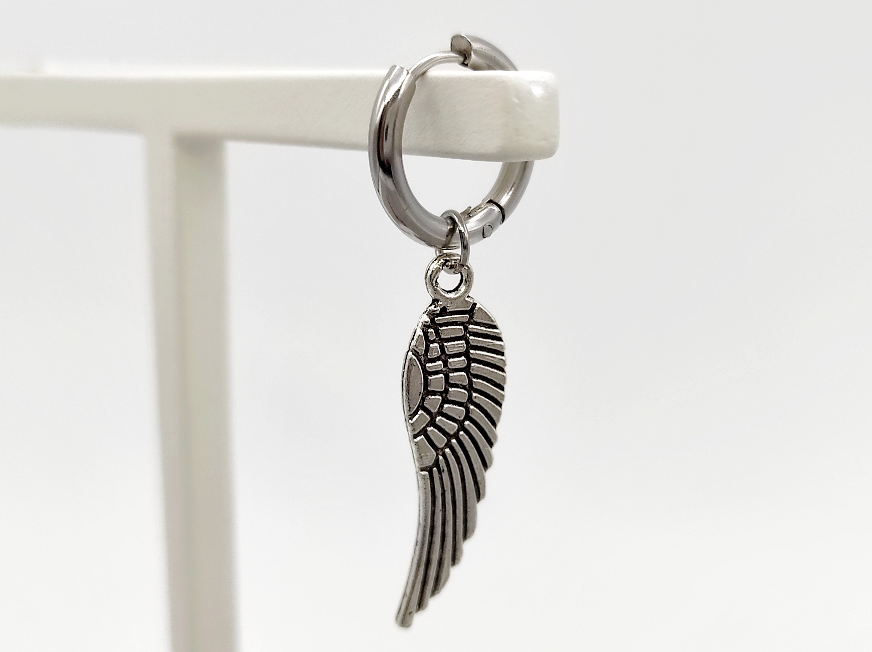 Wing Earring, Hoop Wing, Angel Wing Hoop, Wing Hoop, Silver Wing ...