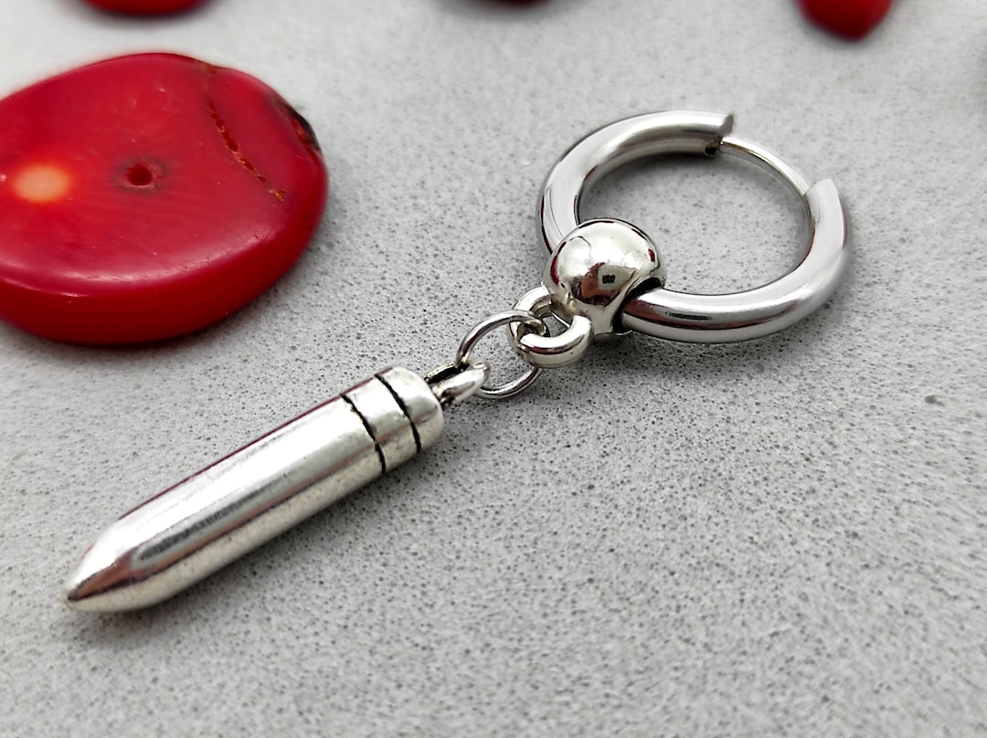 Hoop Bullet Earring, Hunter Jewelry, Silver Man Accessory, Bullet Hoop ...