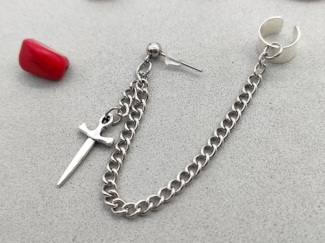 Sword Chain Earring With Cuff Wrap: Grunge Men's Jewelry - Etsy