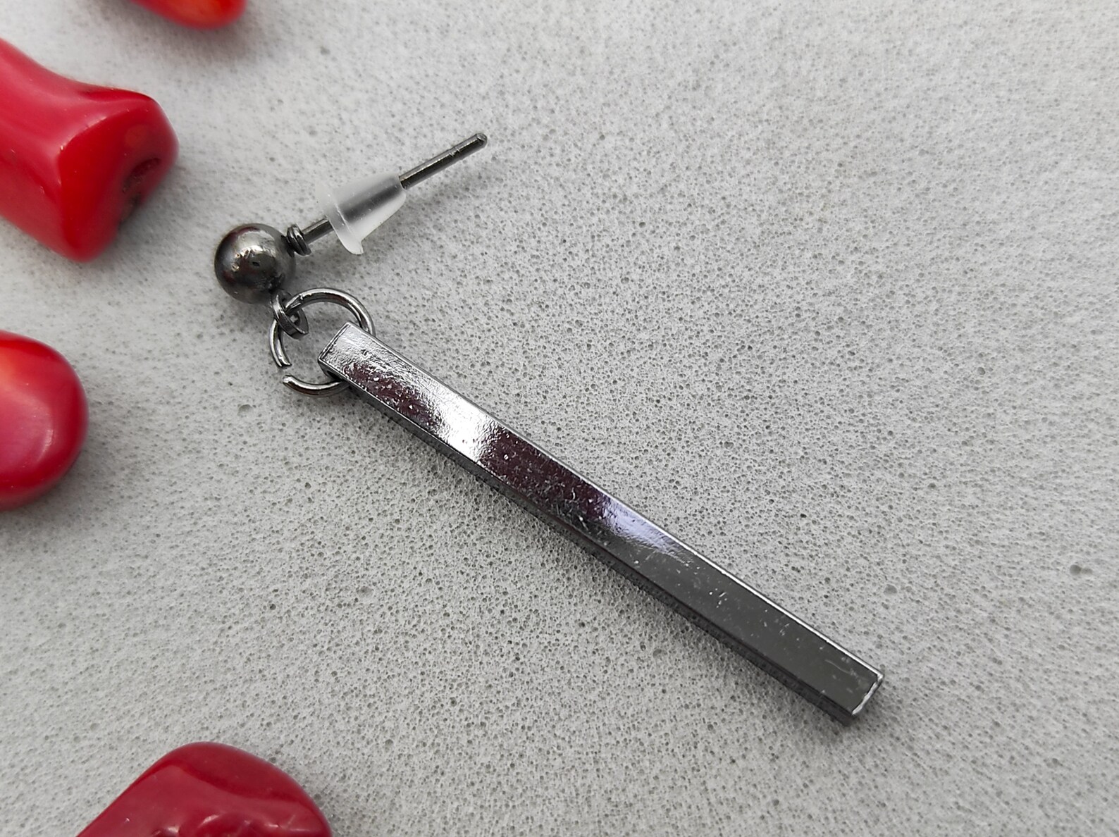 Gunmetal Stick Dangle Earring: Unisex Bar Stud (single) - Etsy