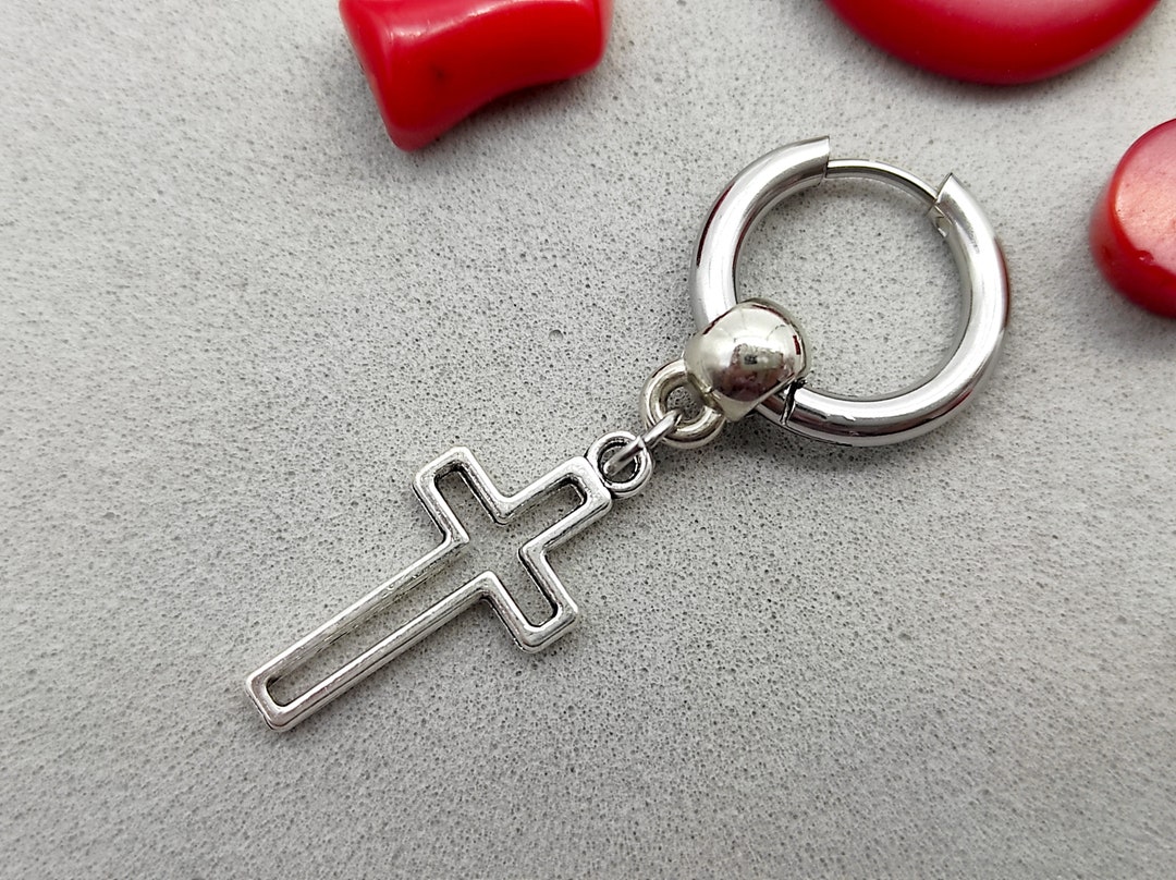 Cross Hoop Earring, Cross Earring, Men Cross Hoop, Hoop Earring ...