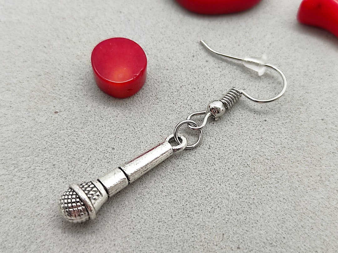 Silver Microphone Earring: Pop Star Singer Jewelry (single) - Etsy