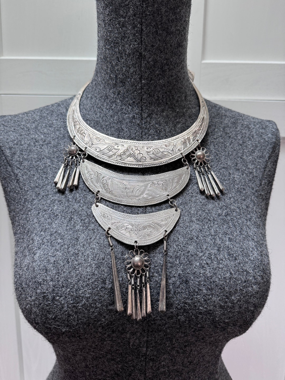 Vintage Hmong Miao Silver Plate Necklace Bib Choker Ceremonial - Etsy