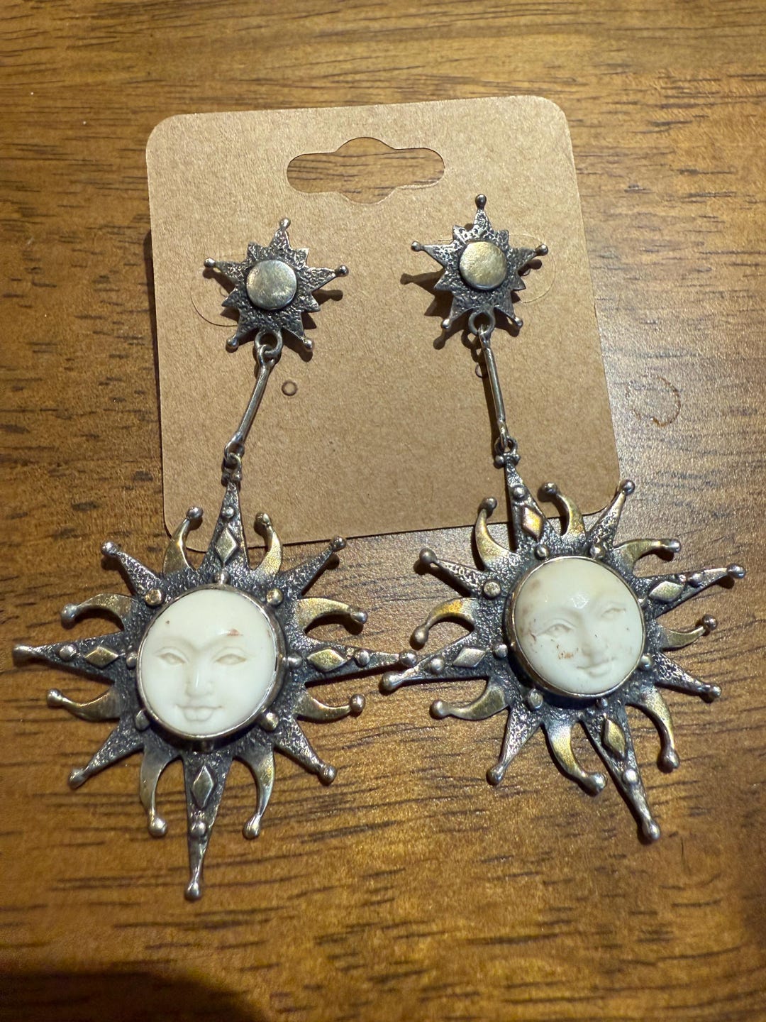 Vintage Goddess Bone, Real Gold and Real Silver Dangle Celestial Sun ...