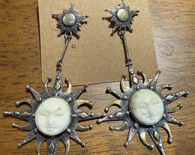 Vintage Goddess Bone, Real Gold and Real Silver Dangle Celestial Sun ...