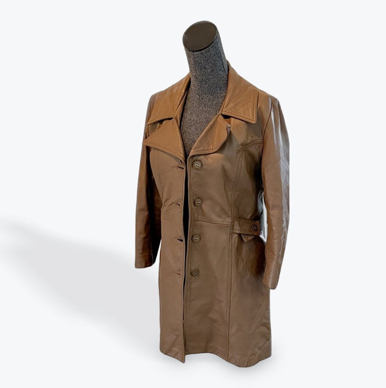 Vintage Hippie 60s 70s 80s Chocolate Brown Leather Trench Coat Made in ...