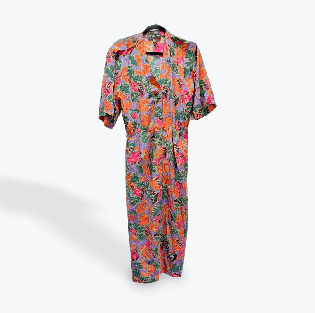 Vintage ST. Gillian 80s Silk Tropical Palm Leaf Dress - Etsy