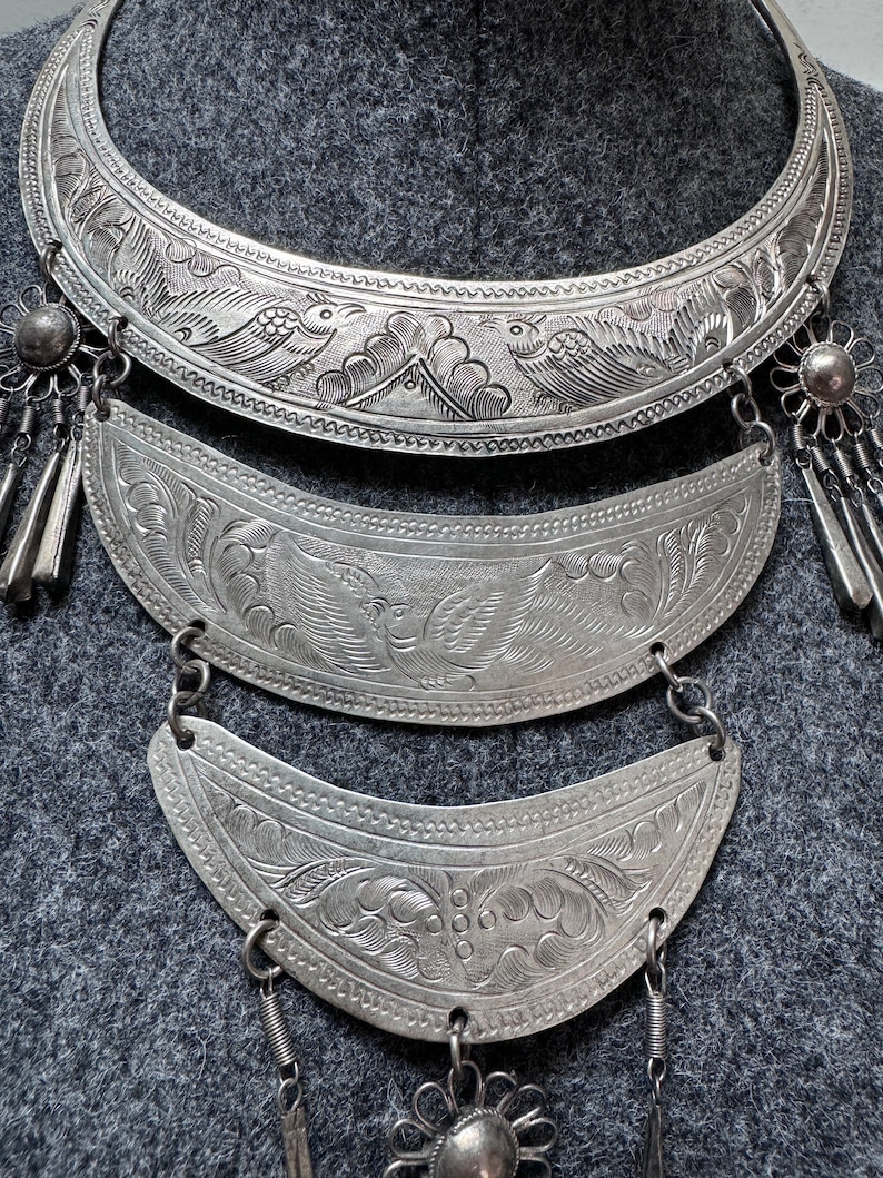 Vintage Hmong Miao Silver Plate Necklace Bib Choker Ceremonial - Etsy