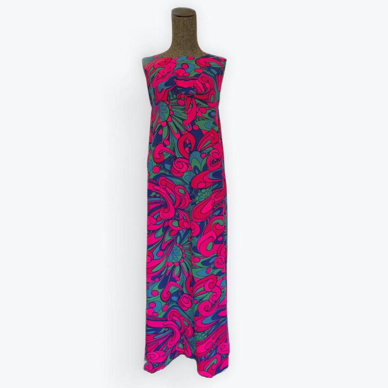 Vintage Psychedelic 60s 70s Waterfall Train Back Hawaiian Dress by Hale ...
