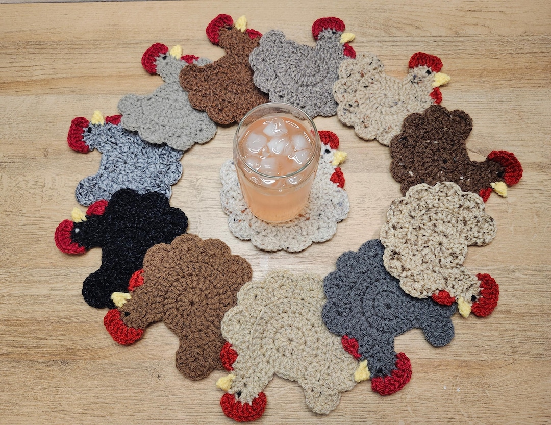 Crochet Chicken Coasters | Handmade Farmhouse Coaster Set | Mix & Match ...