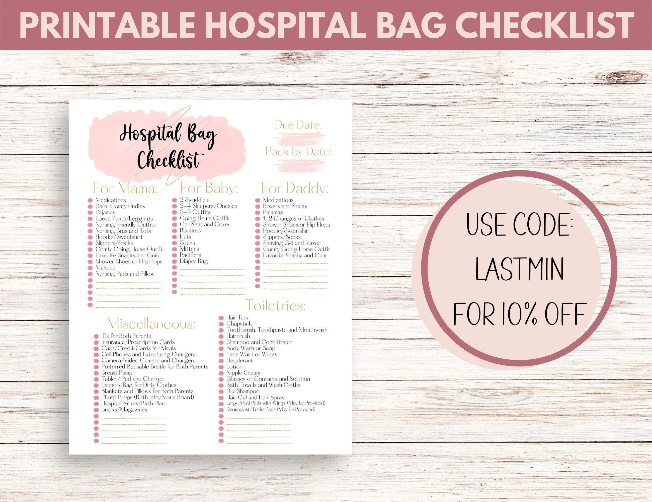 Hospital Bag Checklist | Printable Packing List | Birth Packing List ...