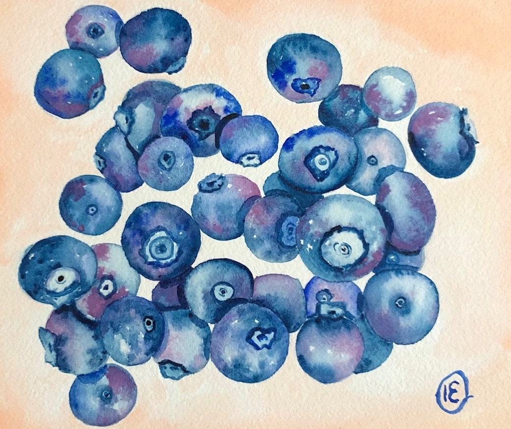 Blueberry Waterproof Vinyl Sticker, Watercolor Blueberries Fruit Decals ...