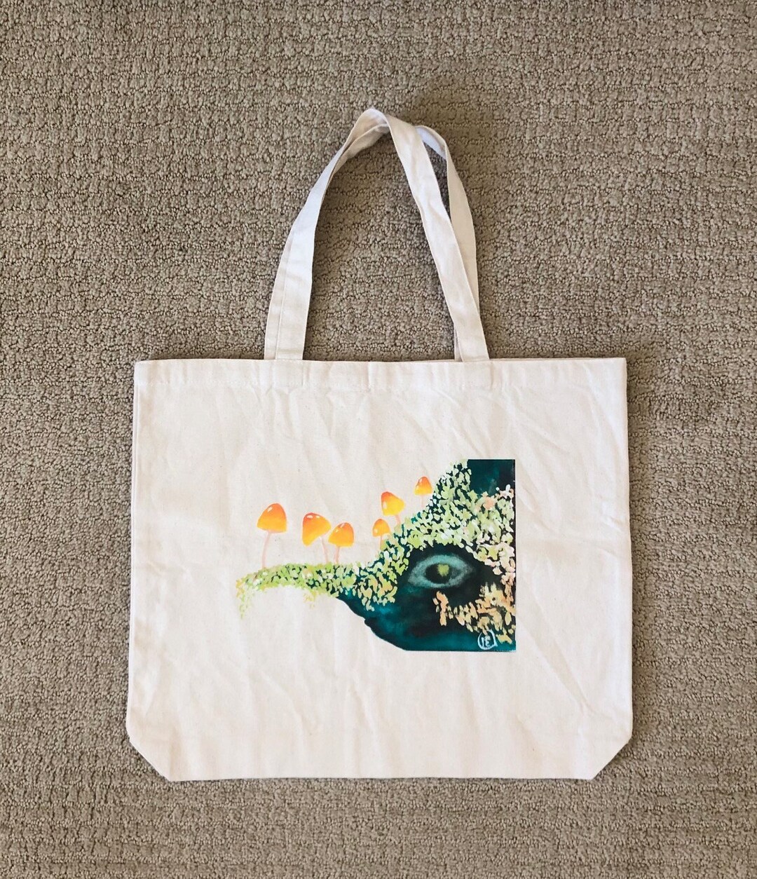 Cottagecore Mushroom & Elephant Cotton Reusable Tote Bag, Eco Friendly ...