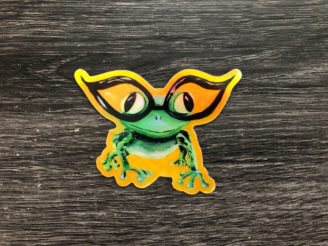 Frog Stickers, Frog With Cat-eye Glasses, Holographic Sticker ...