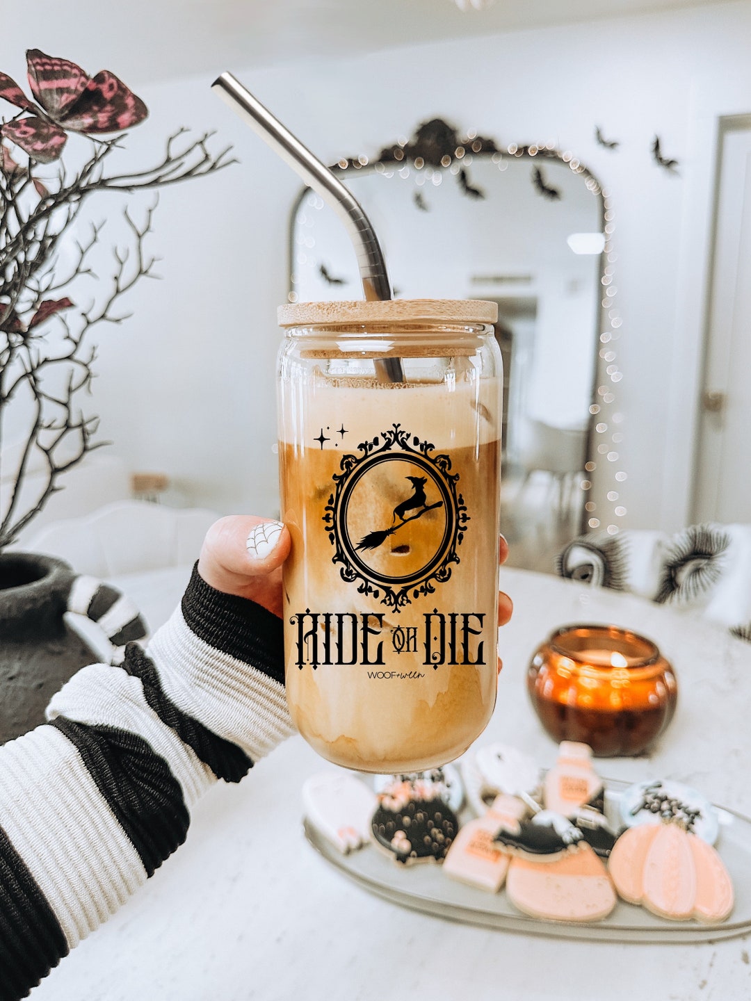 Dachshund Halloween Iced Coffee Cup RIDE OR DIE Halloweenie Doxie Witch ...
