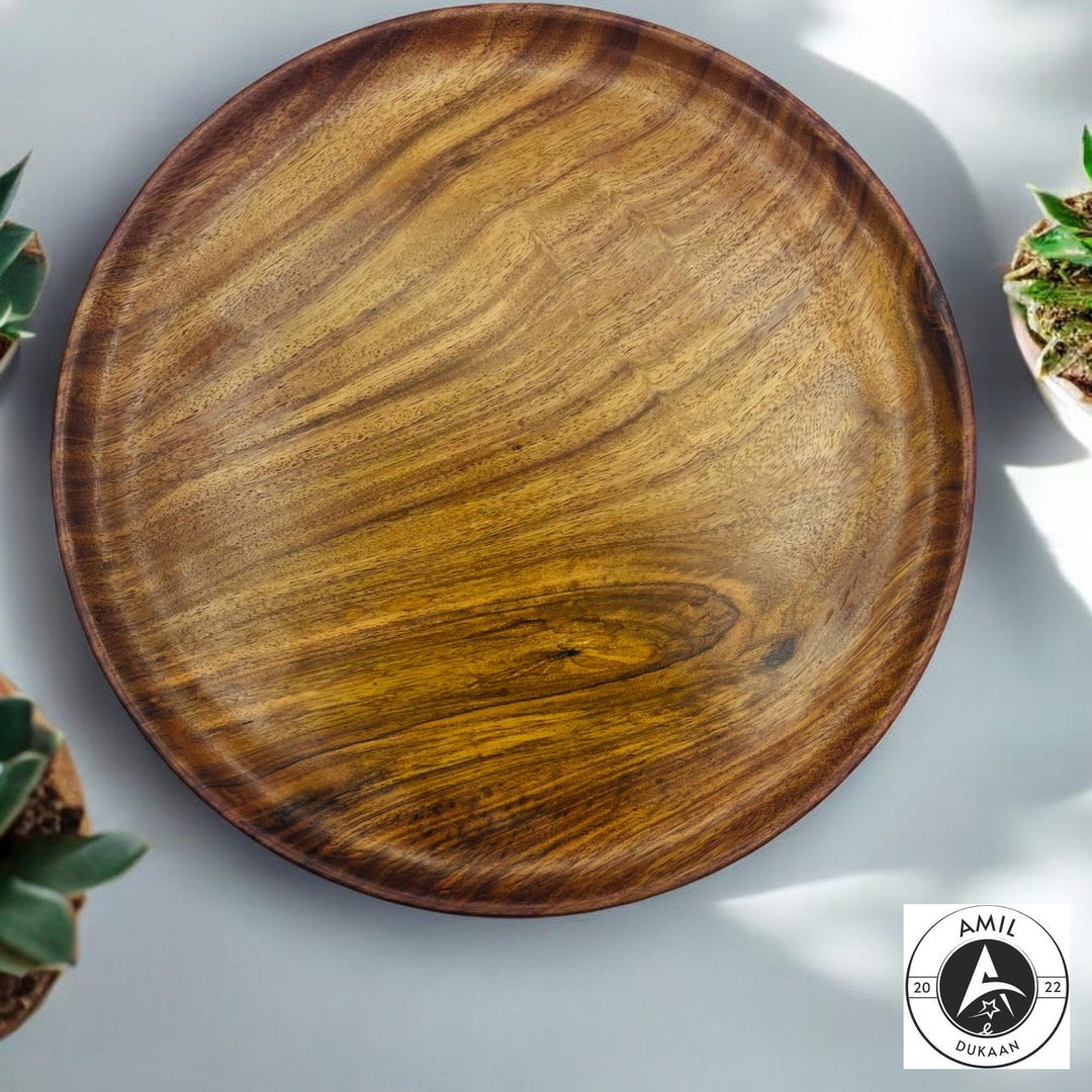 Old Vibe Mango Wood Plate Simple and Elegant 12-inch Wooden Plate for a ...
