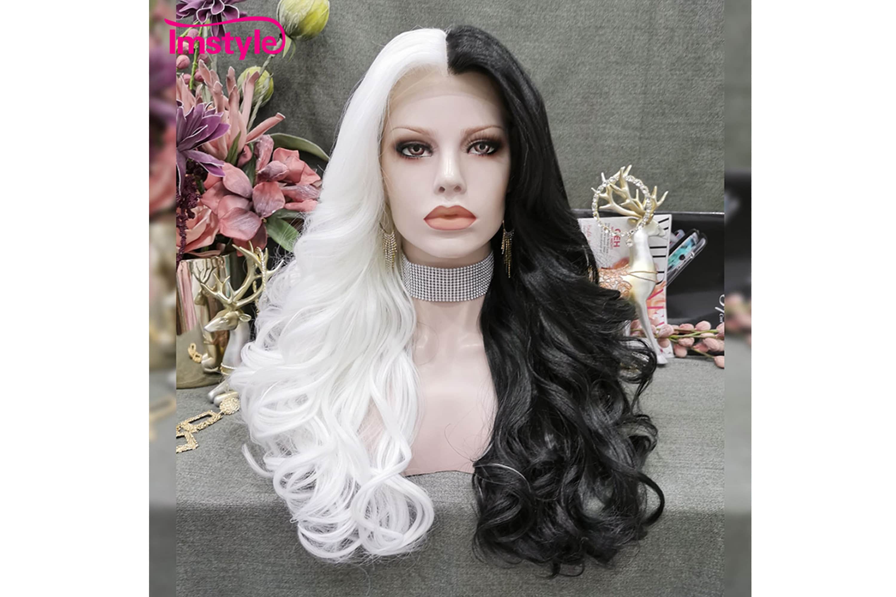 Imstyle Half Black Half White Lace Front Wig Cruella De Vil Wigs for ...
