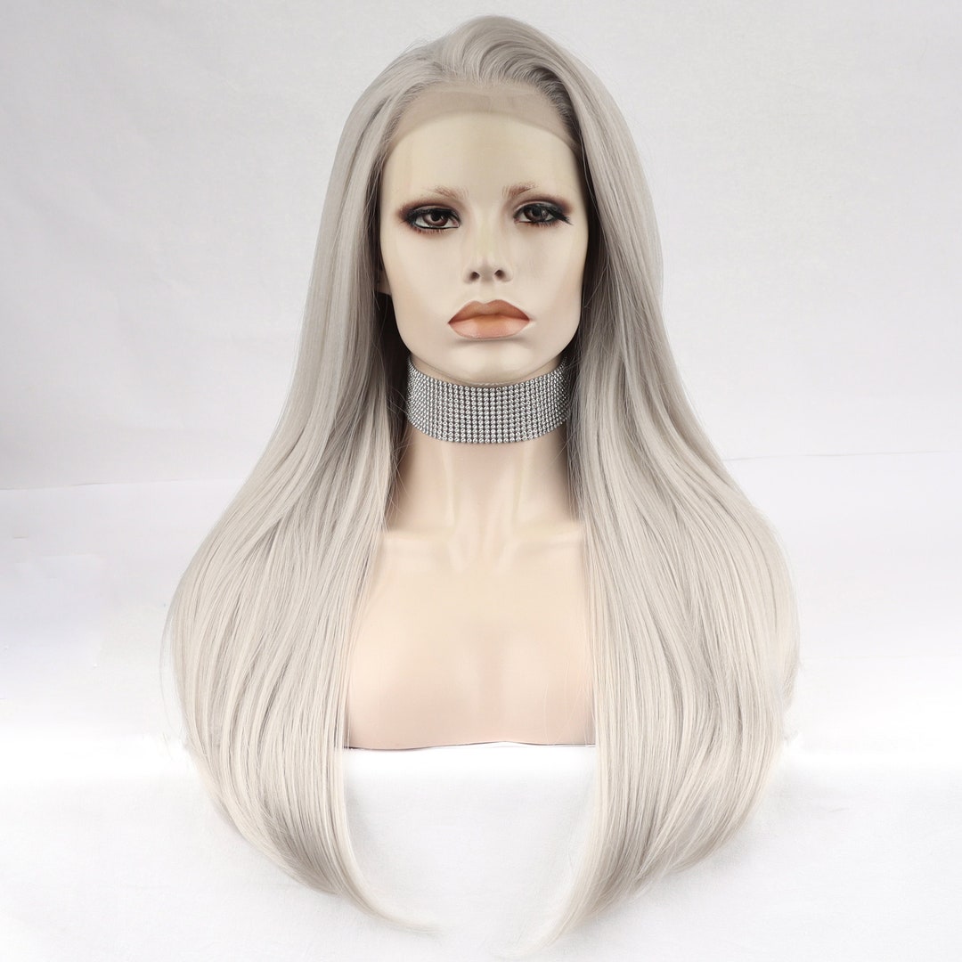 Pinkshow Silver Gray Synthetic Lace Front Wigs Long Heat - Etsy