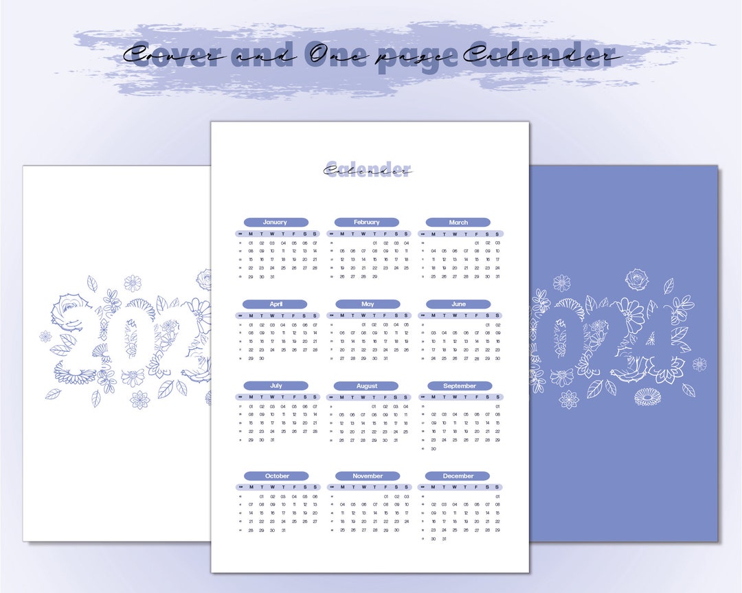 Cover and One Page Calendar Set Printable Planner Pages Sea Blue - Etsy