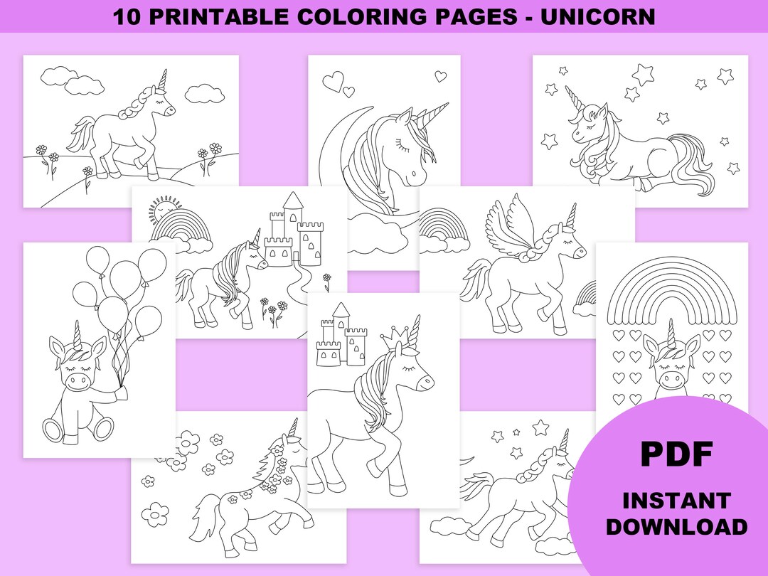 Unicorn Coloring Pages for Kids, Printable Coloring Page, Instant ...
