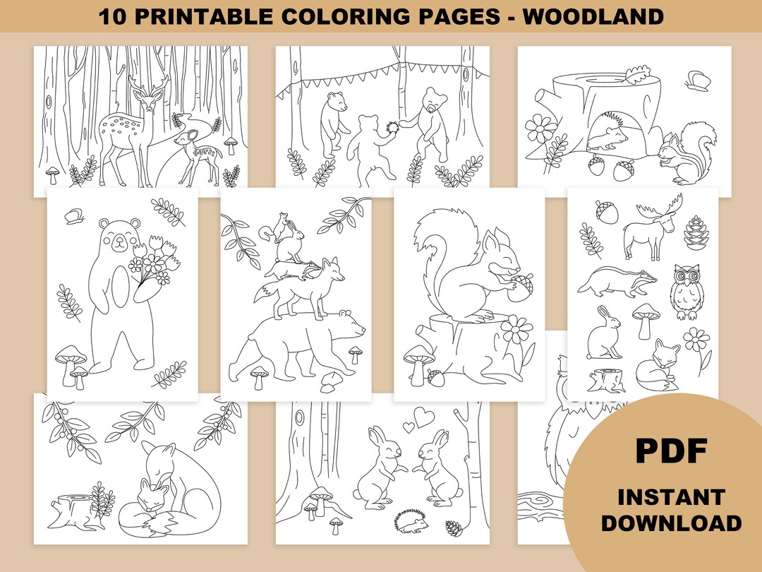 Woodland Coloring Book, Coloring Pages for Kids Printable, Forest ...