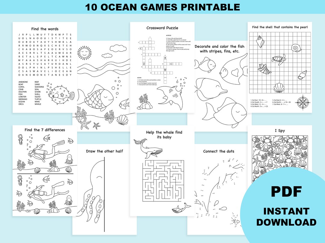 Ocean Birthday Activities for Kids, Under the Sea Birthday Printable ...